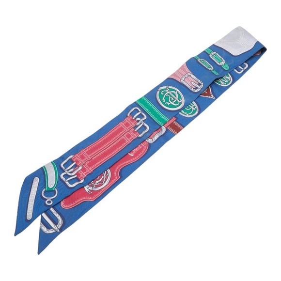 Hermes | Accessories | Hermes Twilly Belt Motif Scarf Blue Multicolor ...